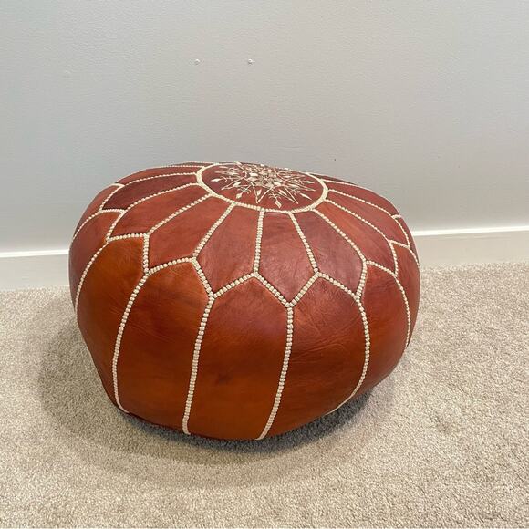 Hand Crafted | Accents | Vintage Large Leather Brown Couch Puff Jasmine ...